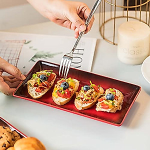 YHOSSEUN Porcelain Serving Platter, Stackable Platters for Christmas Party, Rectangular Serving Platters for Entertaining, Oven Dinnerware Safe, 9.8 inches, Set of 2, Red