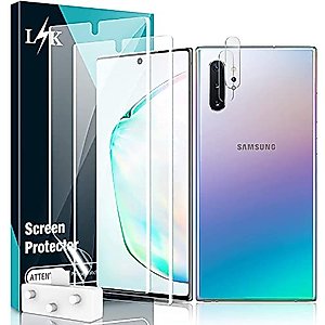[2+2 Pack] LϟK Compatible for Samsung Galaxy Note 10 Plus 5G, 2 Pack Flexible TPU Screen Protector and 2 Pack Camera Lens Protector, [Fingerprint Available] Locate Tool Precise Alignment Bubble Free