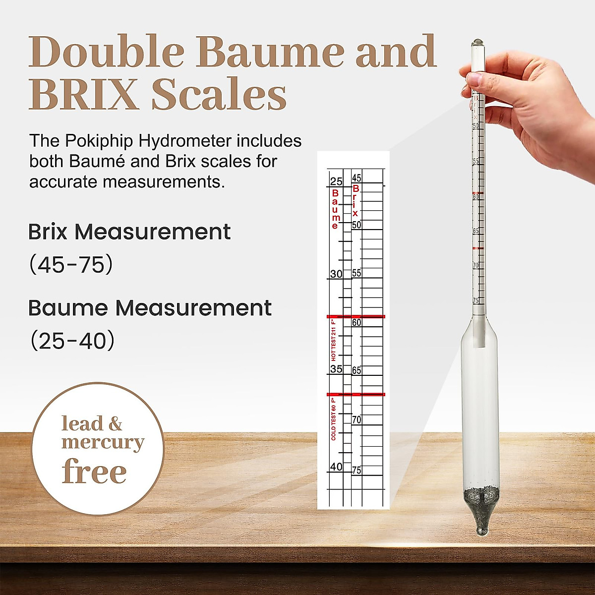 Maple Syrup Hydrometer, Baume and Brix Scale, Maple Syrup Density Kit Syrup Hydrometer for Measure Sugar and Moisture Content (Density) of Boiled Sap