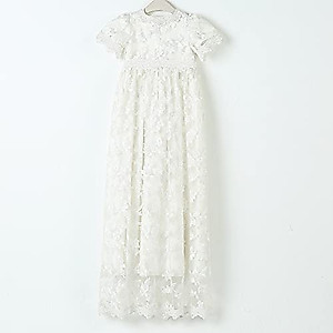 Bow Dream Baby Girl Christening Baptism Dresses Newborn Gowns with Headband Outfit White 3-6 Months