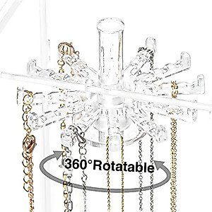 Necklace Holder, Acrylic Jewelry Organizer with 24 Hooks, Rotation Clear Necklaces Pendant Display Case Stand, Dust-proof Velvet jewelry Tray Hanging Rack Storage for Earrings Rings Necklaces