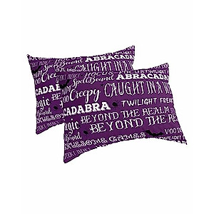 Edwiinsa Halloween Pillow Covers Standard Size Set of 2 Bed Pillow, Rustic Black Bat White Words Purple Plush Soft Comfort for Hair/Skin Cooling Pillowcases with Envelop Closure 20''x26''