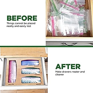 Bamboo Bag Organizer for Drawer and Wall , Sandwich Bag Organizer Bundled with Baggie Holder , 4 Slots Food Storage Bag Holder , Baggie Organizer Set , Natural Bag Storage Organizer with Black Labels