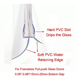 Cozylkx Frameless Shower Door Bottom Seal with Drip Rail 3/8" Thick Glass 33" Long Sweep - Glass Door Seal Strip Stop Shower Leaks