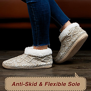 cosyone1997 Cable Knit House Slippers for Women Indoor, Sherpa Fleece Lined Soft Loafer Shoes, Winter Warm Fluffy Bedroom Fuzzy Socks Non-slip Grippers, Cozy Gifts Unique, Adult Size 7-8 Beige