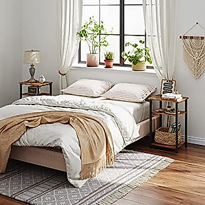 WLIVE Side Table, Small End Table, Adjustable 3-Tier Bedside Table with Sturdy Metal Frame, Tall Nightstand for Bedroom, Living Room, Sofa Table for Small Space (Rustic Brown, 1 Pack)