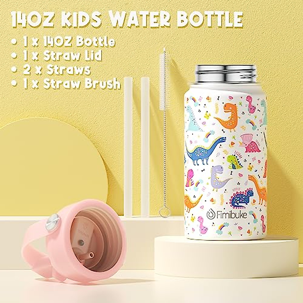 Fimibuke Kids Bento Lunch Box with 4 Compartments, Insulated lunch Bag, Stainless Steel Insulated Water Bottle, Ice Pack & Utensils, Birthday Gifts for Ages 3-12 Back to School Toddler Girls Boys