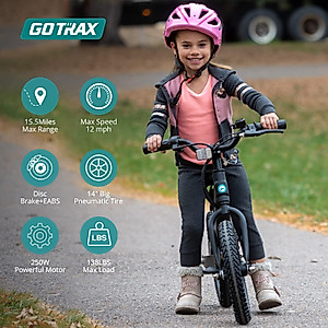 Gotrax Kids Electric Balance Bike, 250W 12MPH Electric Bike for Kids 14" Pneumatic Tire 15.5Miles Max Range and Adjustable Seat, Balance Bike for Kid Ages 5-8 Years Old, Black