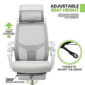 Ergonomic Office Chair with Footrest, High Back Mesh Gaming Desk Chair with Headrest, Swivel Rolling Home Chair with Lumbar Support and Flip-up Armrest, Grey