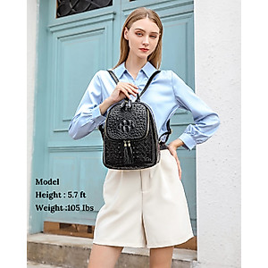 COOLCY Small Crocodile Leather Backpack Purse for Women Designer Ladies Fashion Bag (Black.)