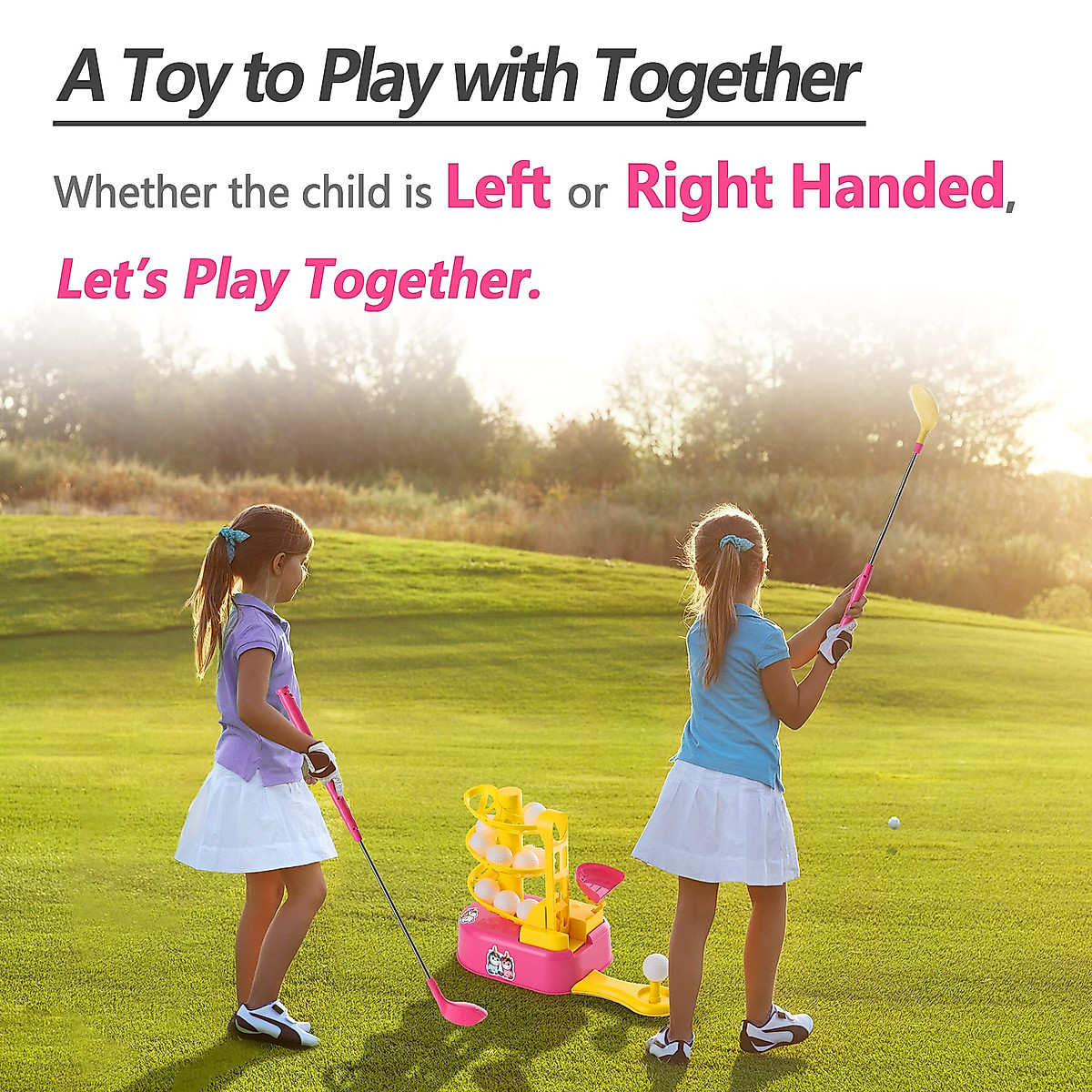 iPlay, iLearn Golf Toys Set for 3 4 Year Olds Girl, Toddler Outdoor Sport Gift, Kids Pink Outside Playset W/Left Right Club Head 15 Balls Unicorn Sticker, Active Birthday Gifts for Age 5 6 7 8 Child