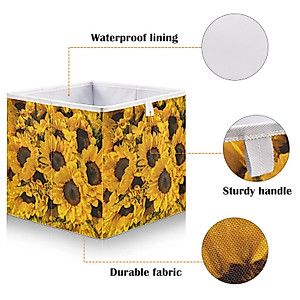 DOMIKING Sunflowers Storage Bin for Closet Shelves Bedroom Foldable Fabric Storage Baskets with Sturdy Handle Large Baskets Organization Cubes 11 Inch