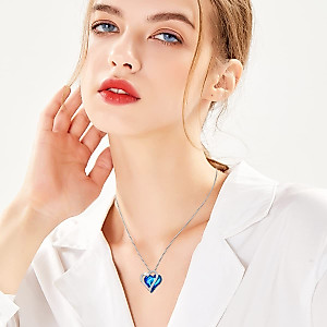 Sumonyo Love Heart Pendant Necklaces for Women Crystals Jewelry Gifts for Women Her Girlfriend Mother's Wife Christmas Birthday Anniversary Valentines Day Sapphire Blue