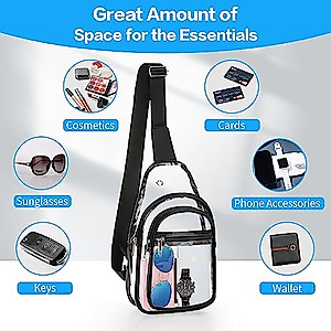 HAOGUAGUA Clear Sling Bag, Clear Crossbody Bag Stadium Approved, Transparent Chest Daypack for Hiking, Stadium or Concerts (Black)