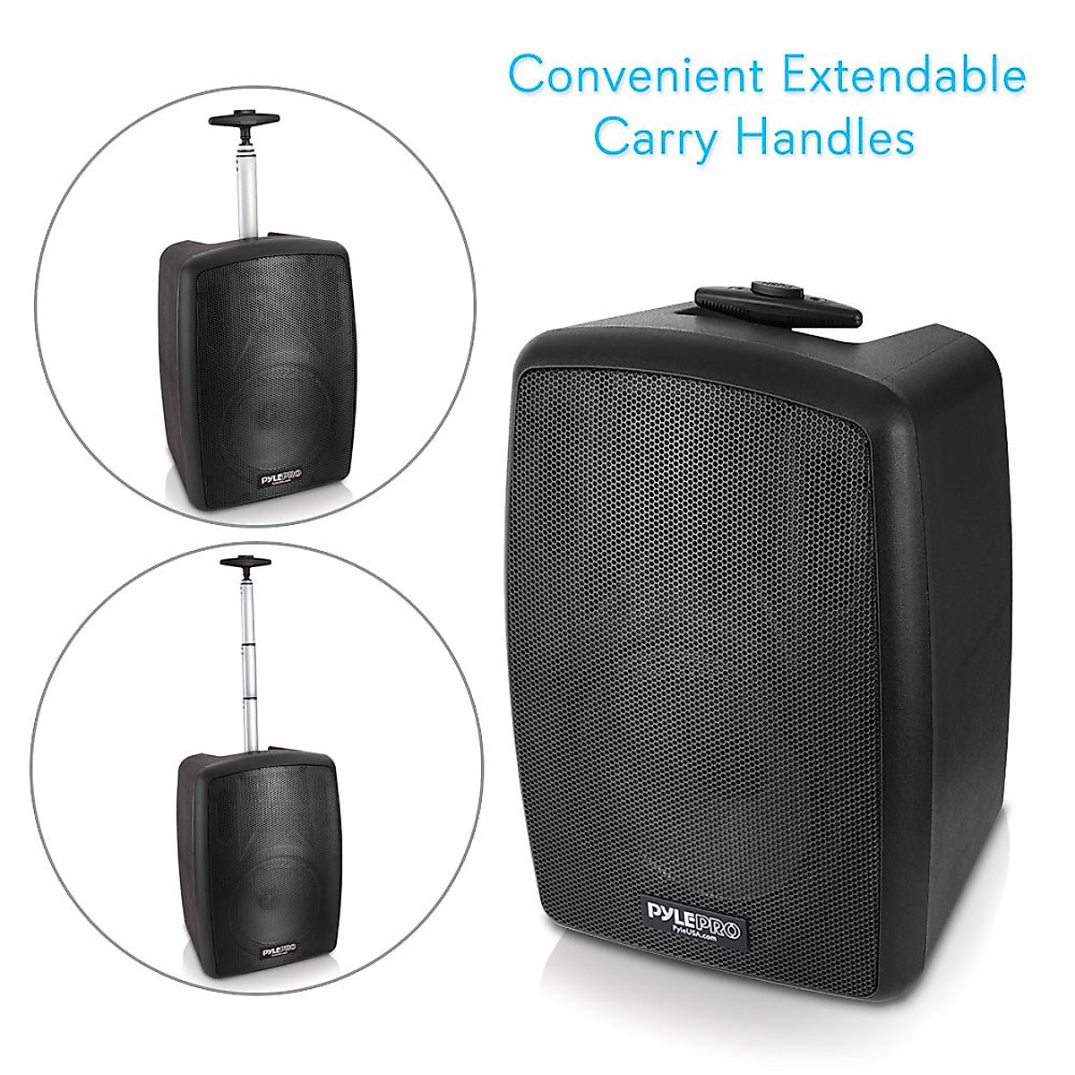 Pyle Wireless Portable PA Speaker System - 360W Bluetooth Compatible Battery Powered Rechargeable Outdoor DJ sound Speaker Microphone Set with MP3 USB SD FM Radio RCA 1/4" Mic In Wheels PPHP8MBA,Black