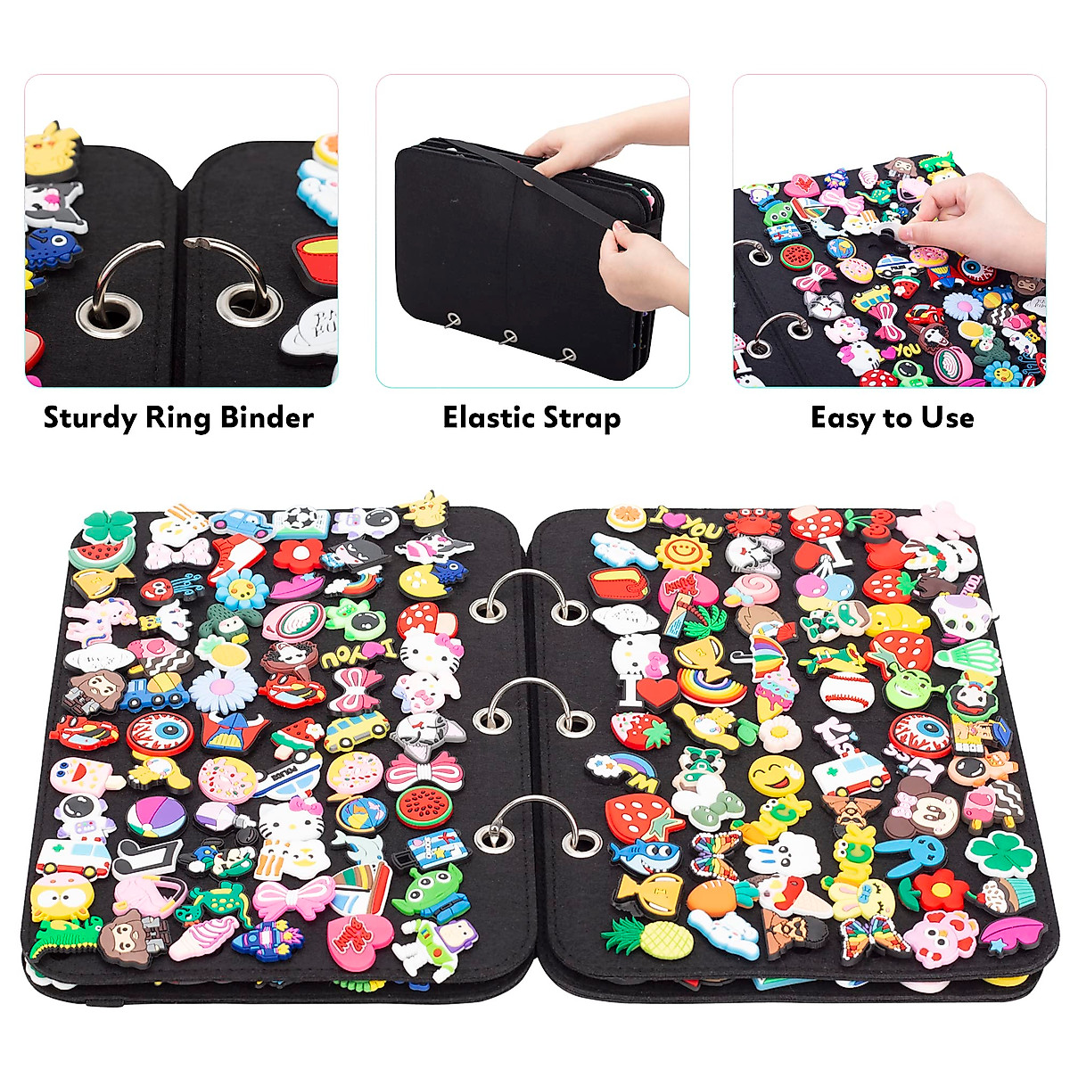 PACMAXI Shoe Charms Display Holder, Shoe Charm Organizer, Shoe Charm Collection Booklet with 3 Binders and 4 Pages For Shoes, Sneakers, Sandals(Not Include Any Accessories)