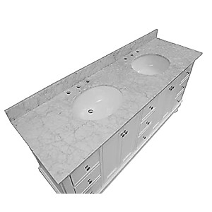 Kitchen Bath Collection Bella 72-inch Double Bathroom Vanity (White/Carrara): Includes White Cabinet with Authentic Italian Carrara Marble Countertop and White Ceramic Sinks