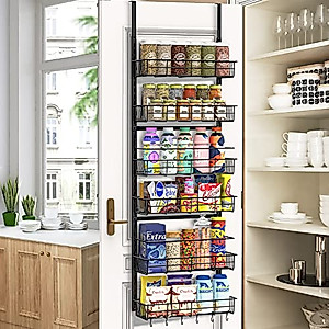 Mefirt Over The Door Pantry Organizer, Wall Mount Spice Rack, 6 Adjustable Baskets and Dual-use (Multi-use) Heavy-Duty Metal Hanging Seasoning Rack-Kitchen Organization,Bathroom,Closet, Cabinet,Cans