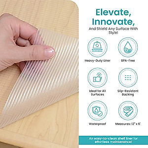 Con-Tact Brand Premium Plus Heavy Duty Non-Adhesive Shelf and Drawer Liner, 12" x 6', Ribbed Clear, 6 Rolls