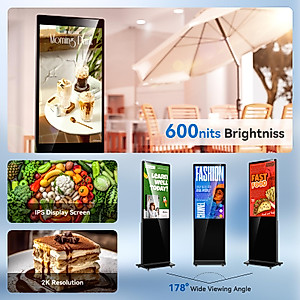 antfraer 43 Inch Digital Signage Kiosks Touchscreen, Floor Standing Advertising Display Screen with 600 Nits High Brightness Commercial LCD Totem Android OS with Auto Media Player