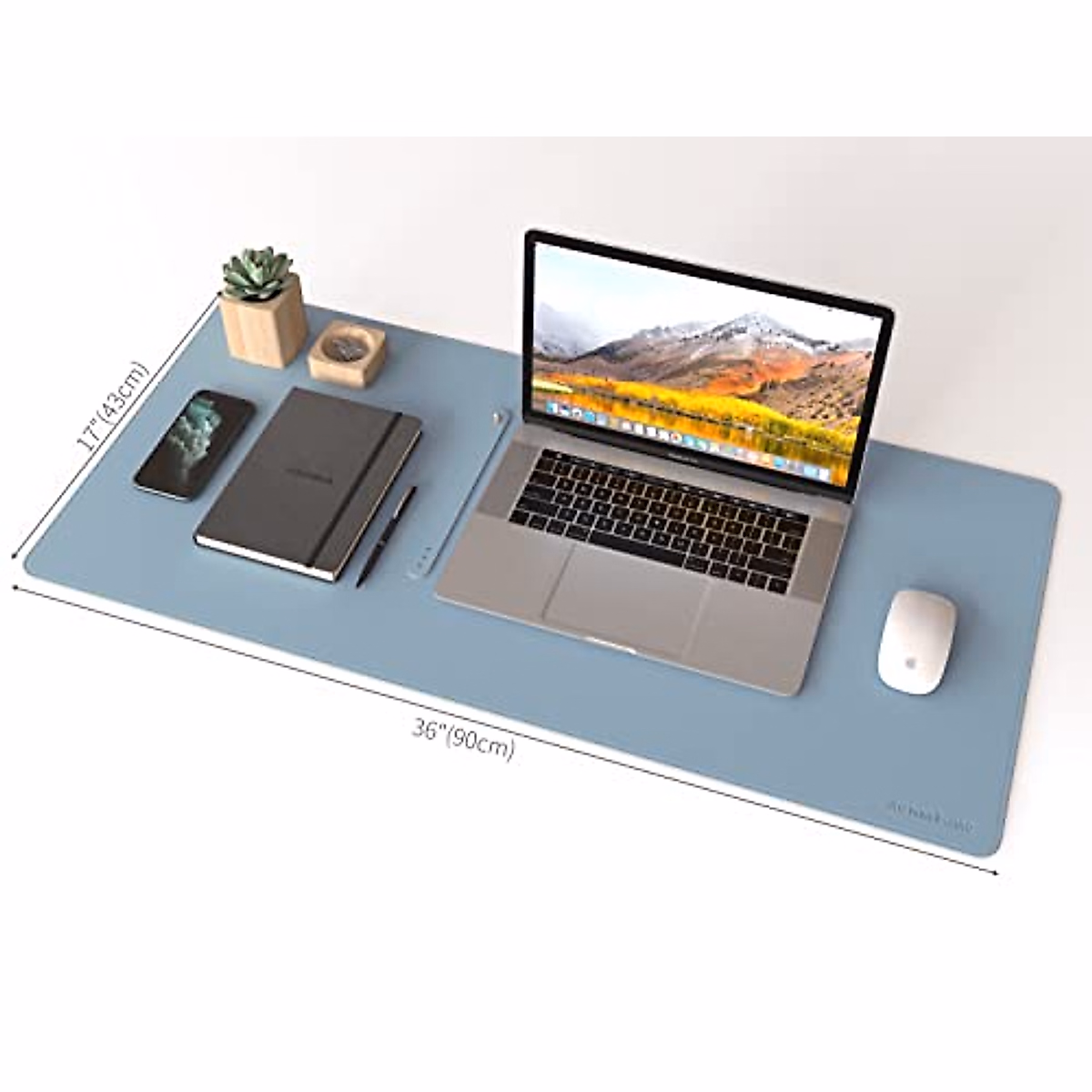 RENMTURE Dual-Sided Desk Pad, Natural Cork & PU Leather Large Mouse mats for Office and Home Work, Desk Protector Non-Slip, Waterproof, Easy Clean (Blue Gray, 36"x17")