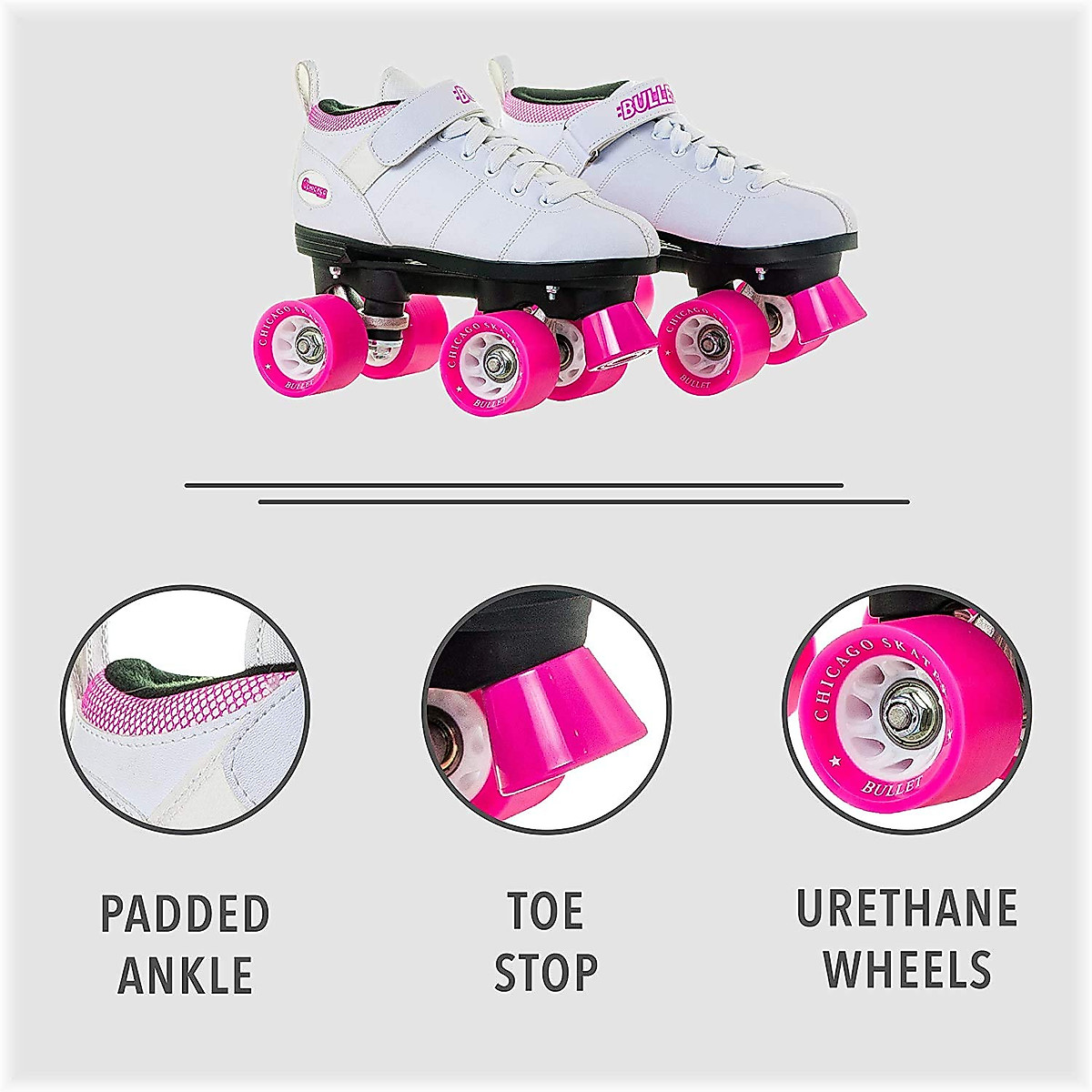 Chicago Bullet Ladies Speed Roller Skate –White Size 10