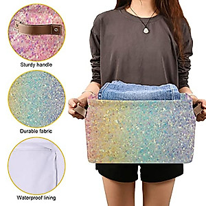Rainbow Glitter Gradient Storage Baskets Large Foldable Storage Bin Canvas Toys Box Fabric Decorative Collapsible Organizer Bag with Handles 2 Pcs