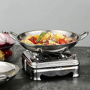 STOBAZA Stainless Steel Wok Pan: Stir Fry Pans Paella Pan Double Handle Cooking Pan Round Bottom Frying Pan Stew Pot Skillet Works Casserole Pots for Home Kitchen