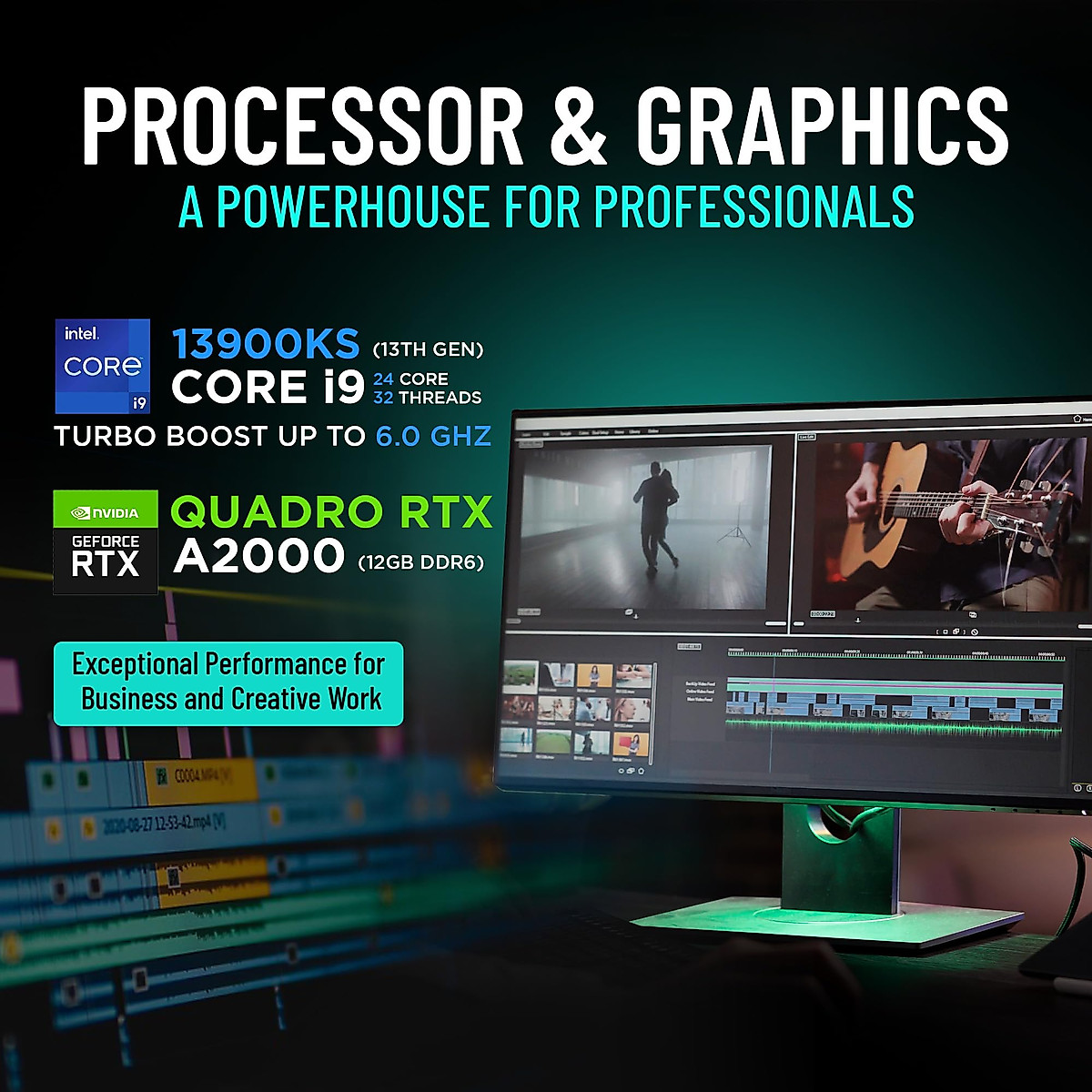 CPU Solutions Video Editing PC, CEV-8965-A126 - HD Workstation - Intel i9-13900KS, 6.0GHz Turbo Boost, 24-Core, 64GB DDR5 RAM, 2TB NVMe SSD, Quadro RTX A2000, Windows 11 Pro Computer Tower
