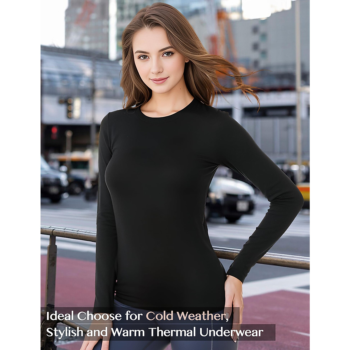 YOGINGO Women's Long Sleeve Thermal Underwear Lightweight Compression Base Layer Warm Shirt 2023 Stretchy Durable Women Fashion Clothing Fall Winter Fashion Premium Comfort XS-2XL Winter Tops Black