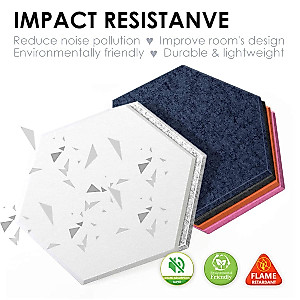 Balkwan Self-adhesive Acoustic Panels Hexagon Art Decor Sound Proof Padding Sound Dampening Panel Acoustic Foam Wall Tiles, 6.8" x 7.9" x 0.35" Beveled Edge 6 pack (7.8 Inch, Dark Blue)