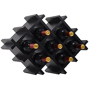 Giantex Set of 5 Wall Mount Wine Rack Set w/ Storage Shelves and Glass Holder (Black)