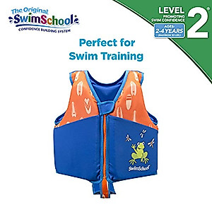 New SwimSchool Swim Trainer Vest – Small/Medium Max 33 Pounds – Kids Swim Vest with Padded Shoulders – Comfortable Flex-Form-Fit Design with Adjustable Safety Strap – Blue/Orange