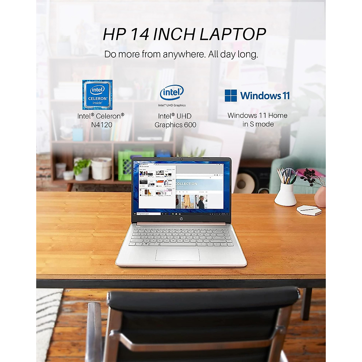 HP 2023 Newest 14 Inch Laptop Students Business, Intel Quad-Core Processor, 16GB RAM, 192GB Storage(64GB eMMC+128GB Micro SD), 12H Battery Life, Webcam, HDMI, WiFi, Win 11 S, Bundle with JAWFOAL