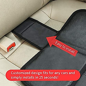 Kaiphy Car Seat Protector - Seat Protection Mat - Thick Padding - Durable, Waterproof Fabric, Leather Reinforced Corners & 3 Pockets for Handy Storage Black