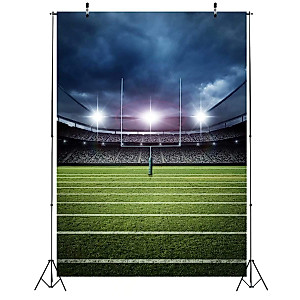 BELECO 5x7ft Fabric Football Backdrop Green Football Stadium Sports Photography Backdrop for Football Theme Baby Shower Birthday Party Decorations Kids Adults Games Photo Background Props
