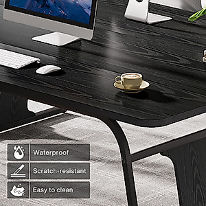 Tribesigns 63-Inch Home Office Desk, Modern Executive Desk with Sturdy Metal Legs, Large Computer Office Desk Workstation, Wooden Writing Table for Home Office, Black