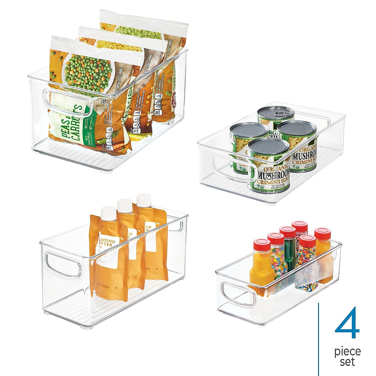 iDesign 4-Piece Plastic Bin Set for Pantry and Cabinet Organization– Various Sizes, Clear Recycled Plastic