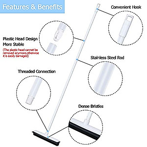 Push Broom, Soft Bristle Rubber Sweeper Squeegee Edge with 60 inches Adjustable Long Handle, Non Scratch Bristle Broom for Pet Dog Hair Carpet Hardwood Floor Tile Windows Cleaning (White)
