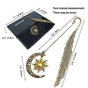JHAILING Leaf Metal Bookmarks for Women Book Lovers Feather Retro Book Markers Beautiful Unique Personalized Bookmark with Gift Box for Adults Teachers Man Kids Reader School Gifts (Moon and Fire)