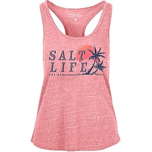 Salt Life Womens Leaning Palms Sleeveless Racerback Tank Top, Flamingo, X-Large US