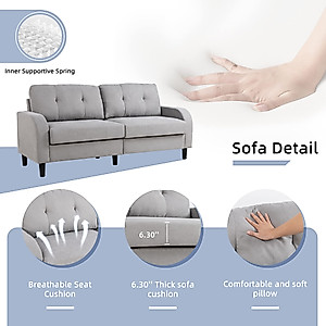 Vongrasig 73" Small Modern Loveseat Sofa Couch, Mid-Century Fabric Low Back 2-Seat Sofa Couch Tufted Love Seat for Living Room, Bedroom, Office, Apartment, Dorm, Studio and Small Space (Light Grey)