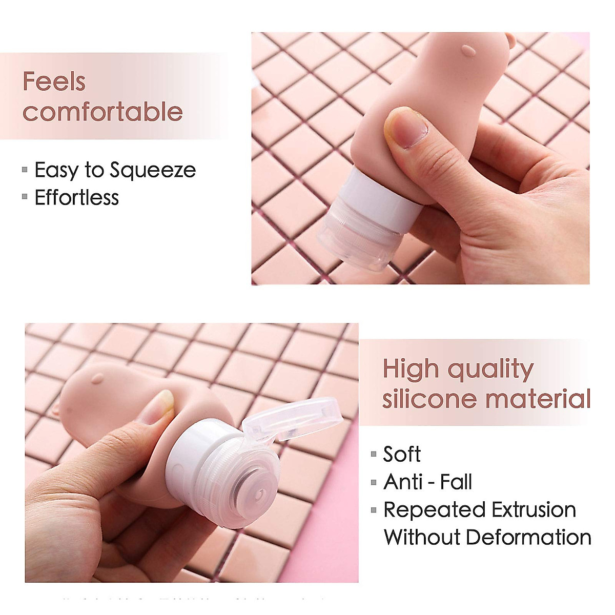 Cute Travel Bottles, 3oz (90ml) Portable Cute Bear and Rabbit Travel Size Bottles, Leakproof Soft Silicone Travel Containers for Lotions and Creams, Shampoo, Conditioner, Liquids