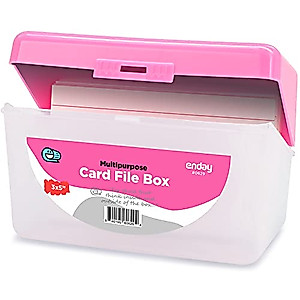 Index Card Holder Pink, 3x5 Note Flash Card Organizer Case, Index Card File w/ flip top, Notecard Recipe, Holder, Holds 250 Cards, Also Available in Purple, Red, Green, Blue, Grey (1 PC) - By Enday