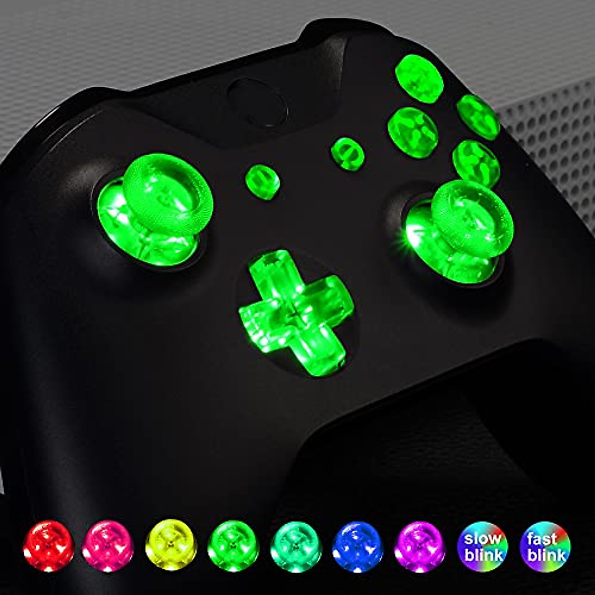 eXtremeRate Multi-Colors Luminated Dpad Thumbsticks Start Back ABXY Action Buttons (DTF) LED Kit for Xbox One Standard, Xbox One S X Controller 7 Colors 9 Modes Button Control -Controller NOT Included