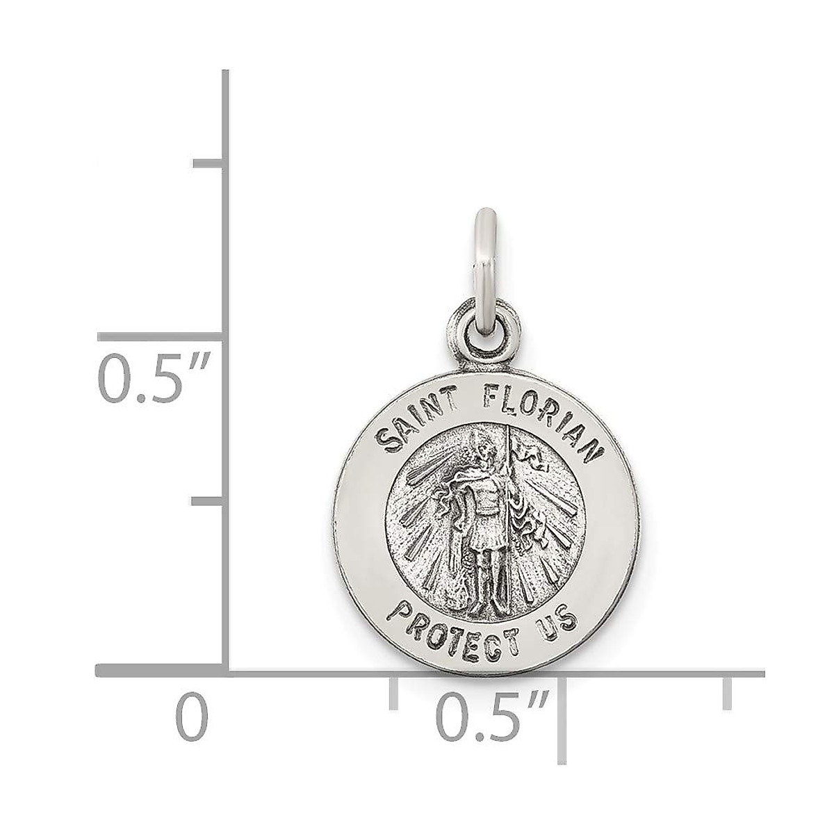 Solid 925 Sterling Silver Vintage Antiqued Catholic Patron Saint Florian Pendant Charm Medal - 18mm x 12mm