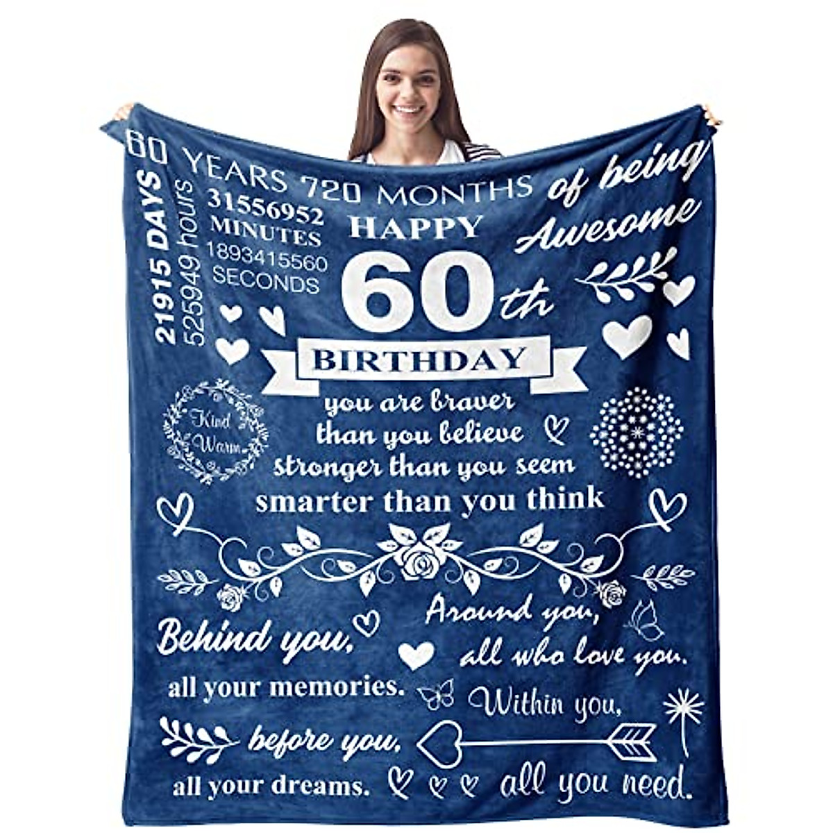 CUJUYO 60th Birthday Gifts for Women Men Blanket 60"x50", Happy 60th Birthday Decorations Women Throw Blanket, 1963 Birthday Gifts for 60 Year Old Woman Man Blankets Throws, 60th Birthday Gifts Ideas
