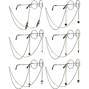 Flutesan 6 Pieces Glasses Chain Goth for Women Men Eyeglass Holder Chain Lanyard Sunglasses Chains Bat Moon Love Cat Pendant Eyewear Strap Holder Anti Lost Eyeglass Leash