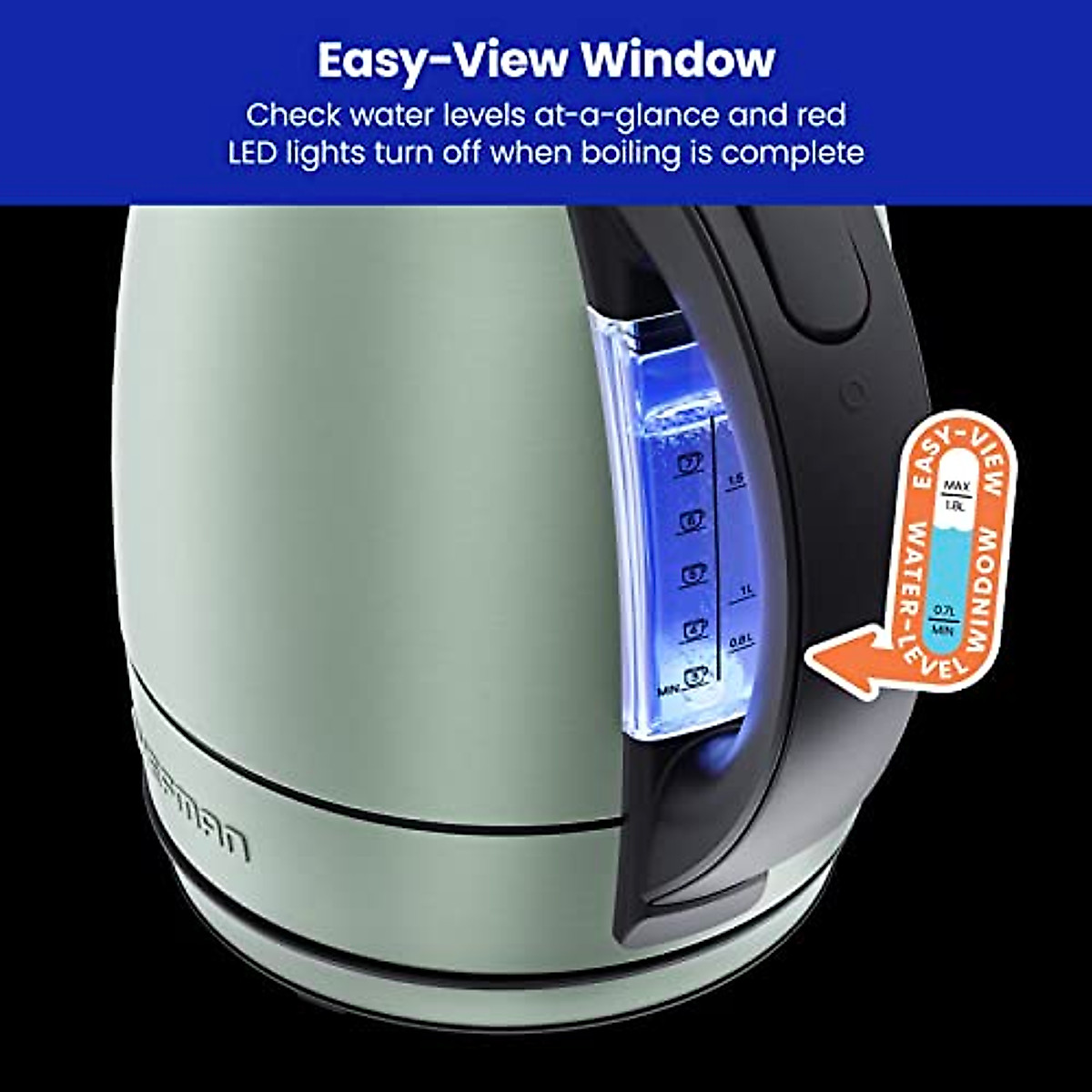 Chefman Electric Kettle, 1.8 Liter Stainless Steel Electric Tea Kettle Water Boiler with Automatic Shutoff, LED Lights, Boil-Dry Protection, Hot Water Electric Kettles for Boiling Water, Green