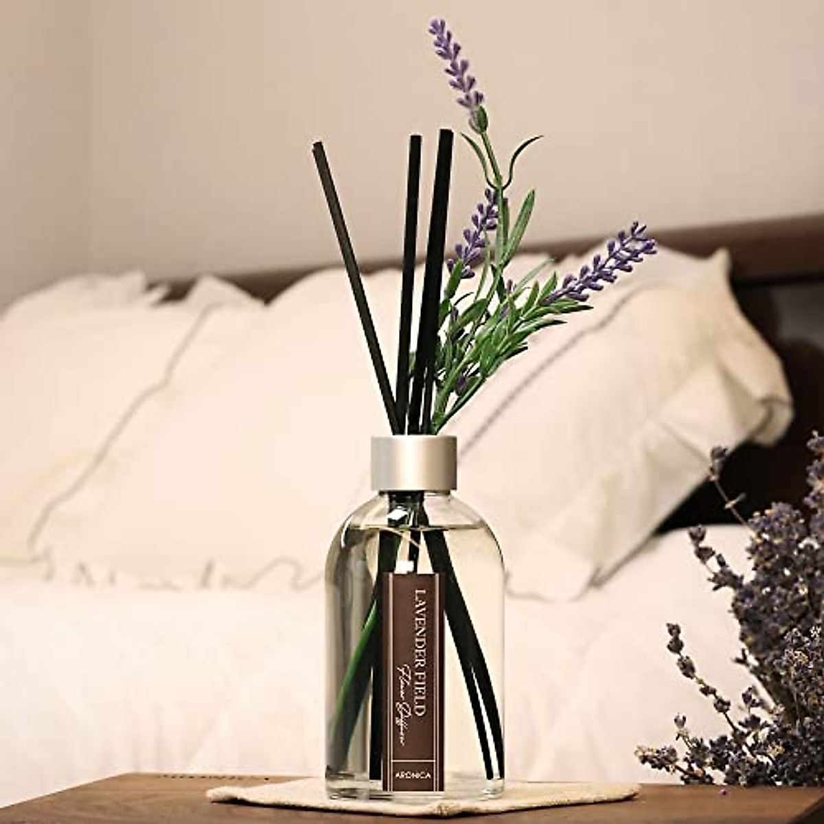 Aronica Flower Reed Diffusers Bathroom Decor, Lavender Field Scent, 6.76 oz, Home Decor Lavender Bathroom Air Freshener, Guest Room Decor, Infuser with Essential Oils, Office Decor for Women